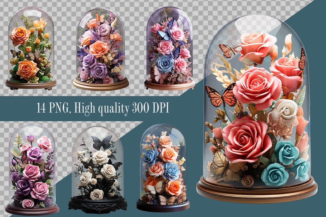Flower Glass Domes Clipart, Magic Roses Fantasy PNG, Romantic Flower ...