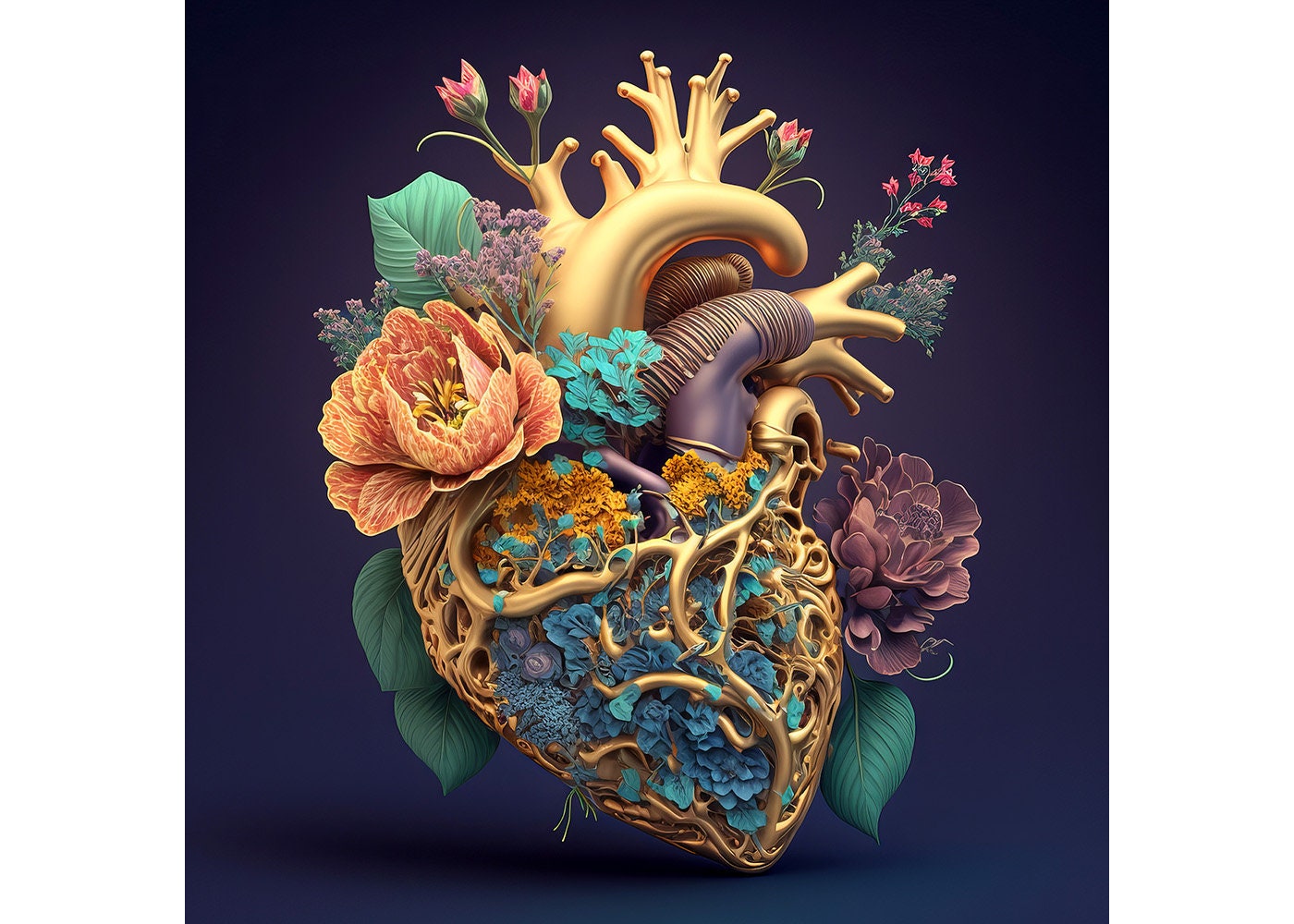 Floral Human Heart | Heart Poster | Medical Wall Art | Botanical Print ...