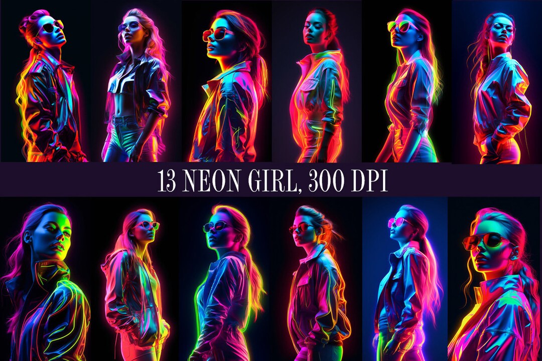 Neon Girl Digital Wall Art Instant Download, Cyberpunk Girl Collection ...