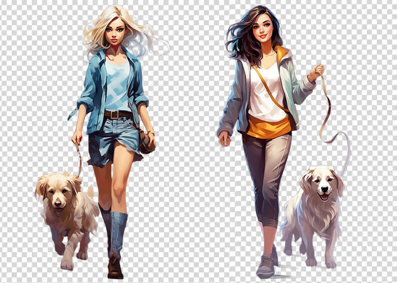 Girl With a Dog Clipart, Cute Dog Illustration, Watercolor Dogs, Dogs ...