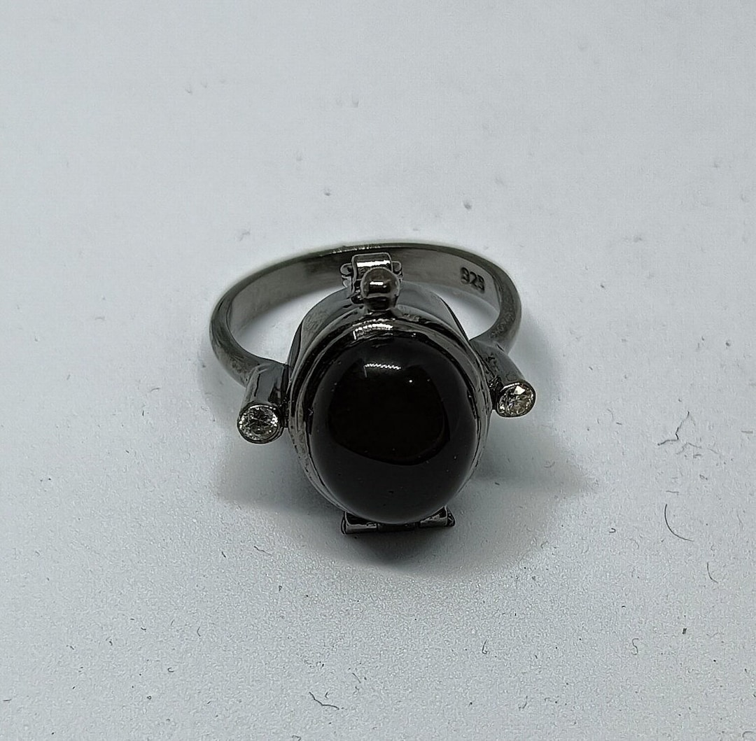 Black Onyx Poison Ring ,handmade Poison Silver Box Ring,925 Sterling ...
