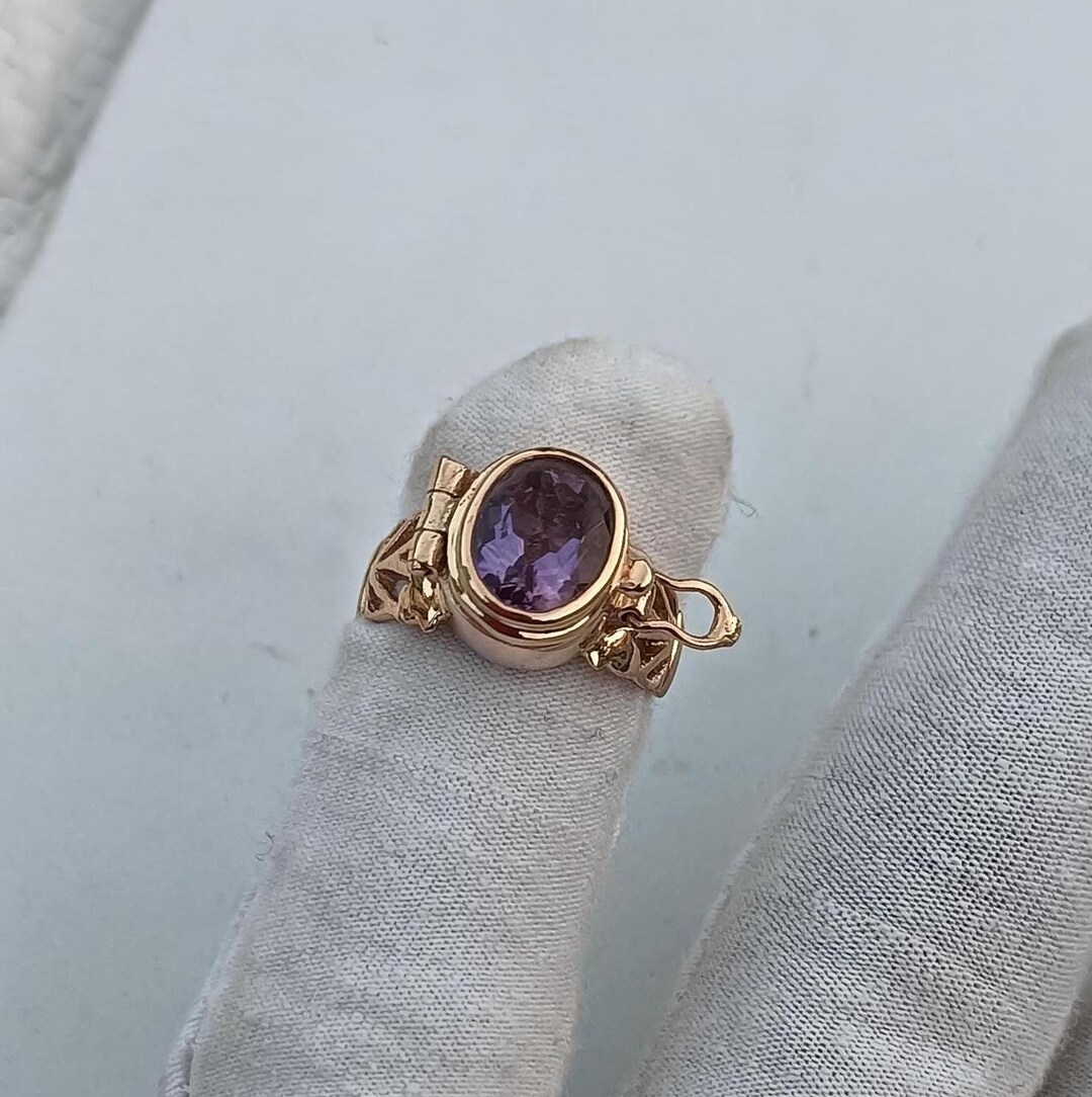 Handmade Sterling Silver Amethyst Poison Ring, Pill Box Locket - Etsy