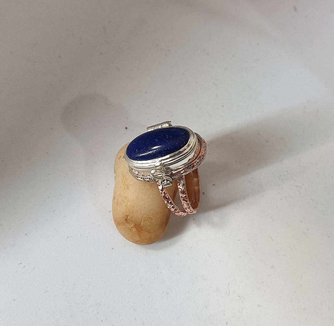 Poison Ring, Natural Lapis Lazuli Gemstone Ring,925 Sterling Silver Handmade Poison Ring Secret ...