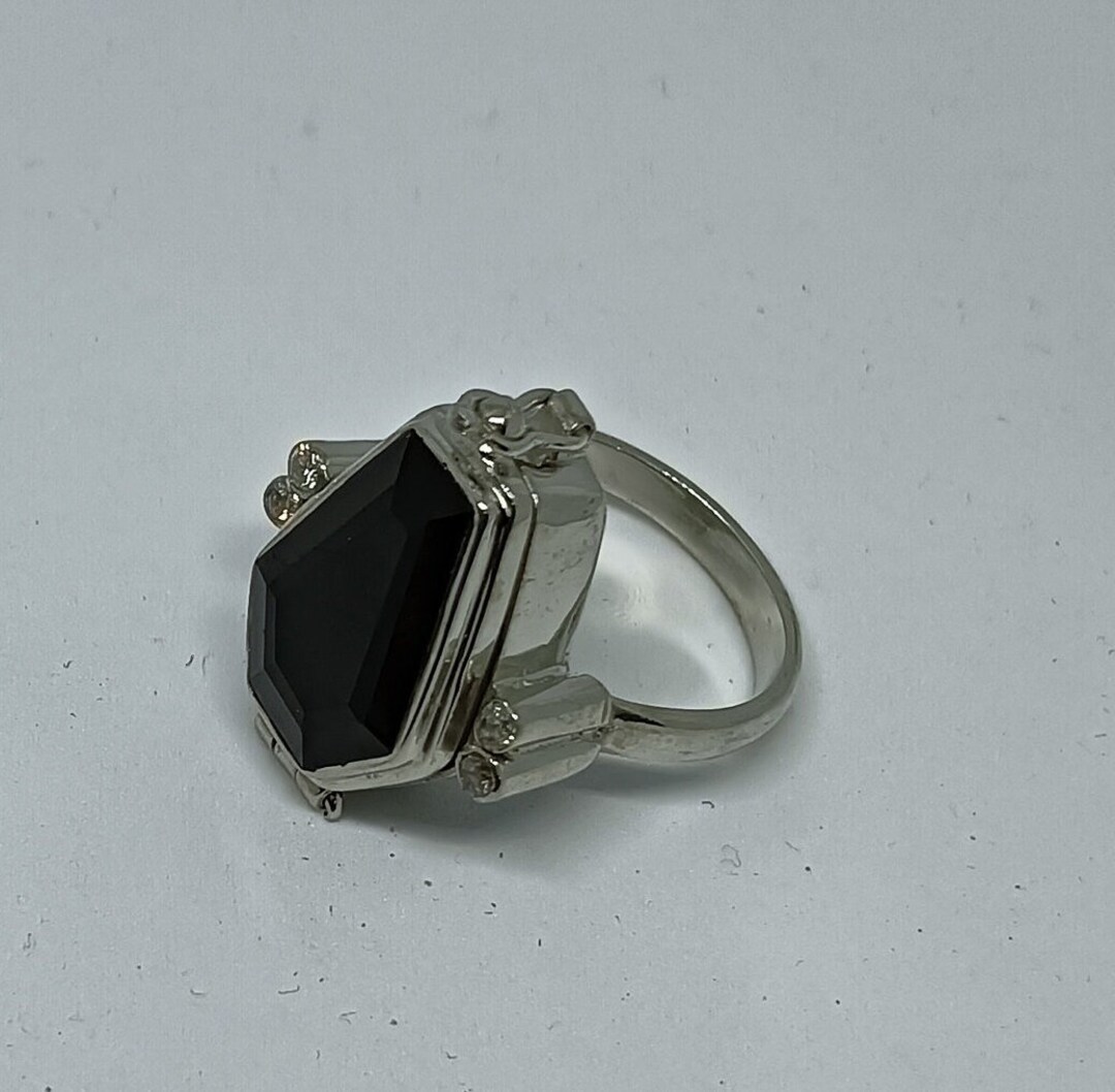 Poison Coffin Ring, Natural Black Onyx Poison Ring,925 Sterling Silver ...
