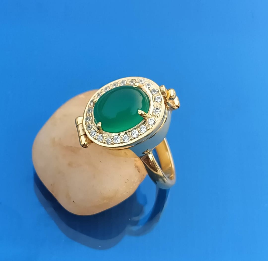 Green Onyx Poison Ring,925 Sterling Silver, Handmade Poison Pill Box ...