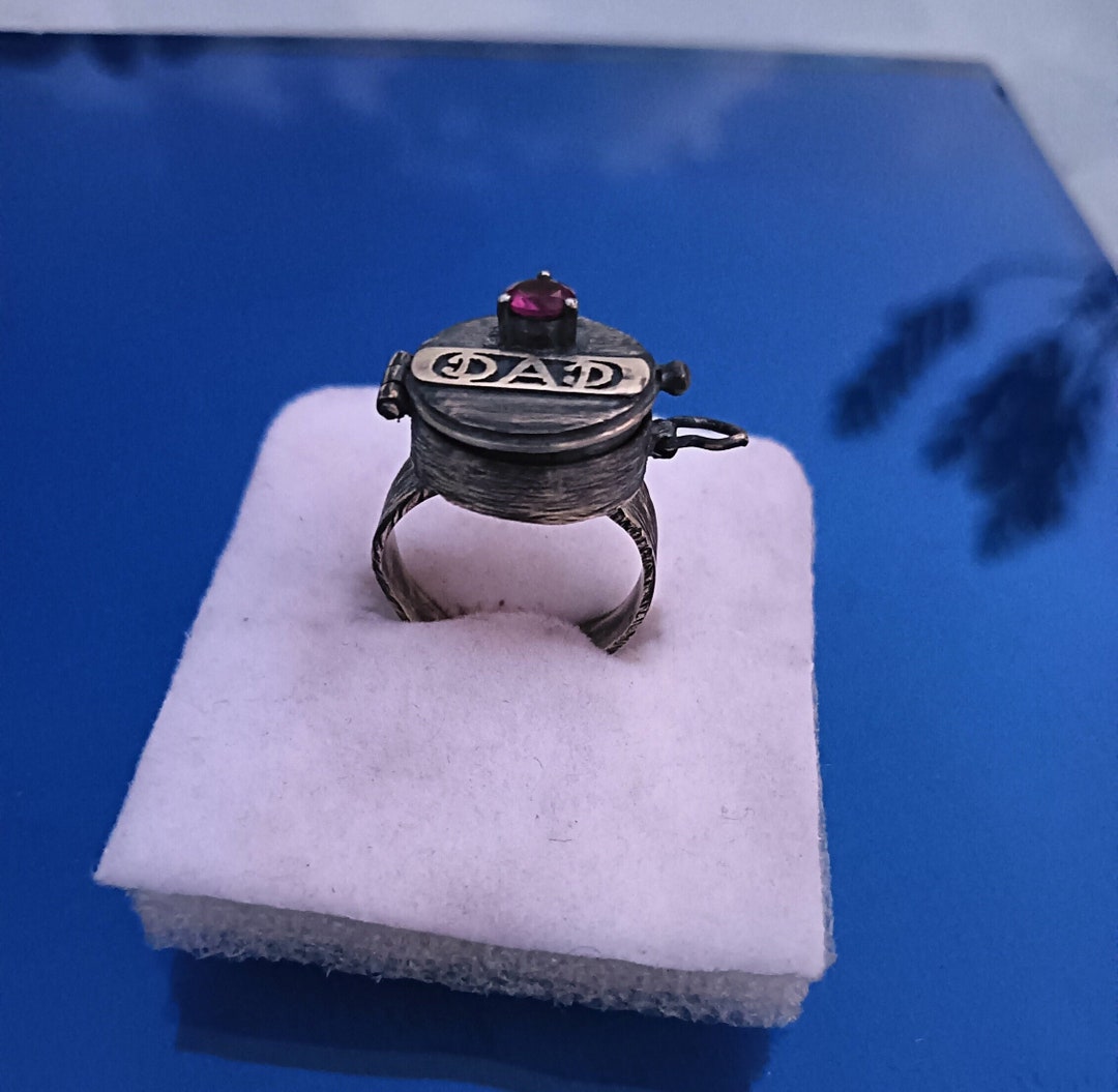Personalized Sterling Silver Poison Ring, Black Oxidized, Garnet ...