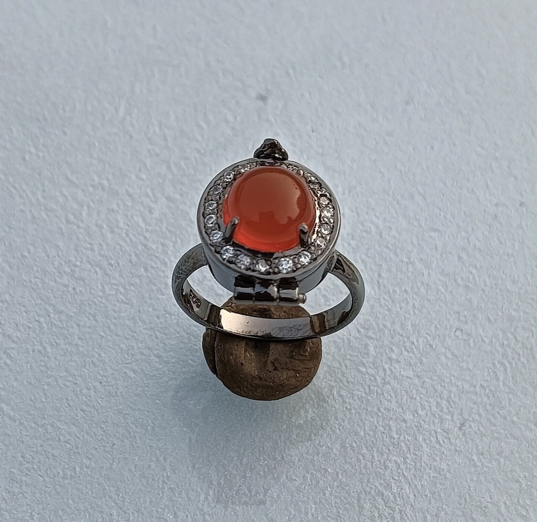 Poison Ring, Orange Onyx Silver Box Ring, Handmade Black Poison Ring ...