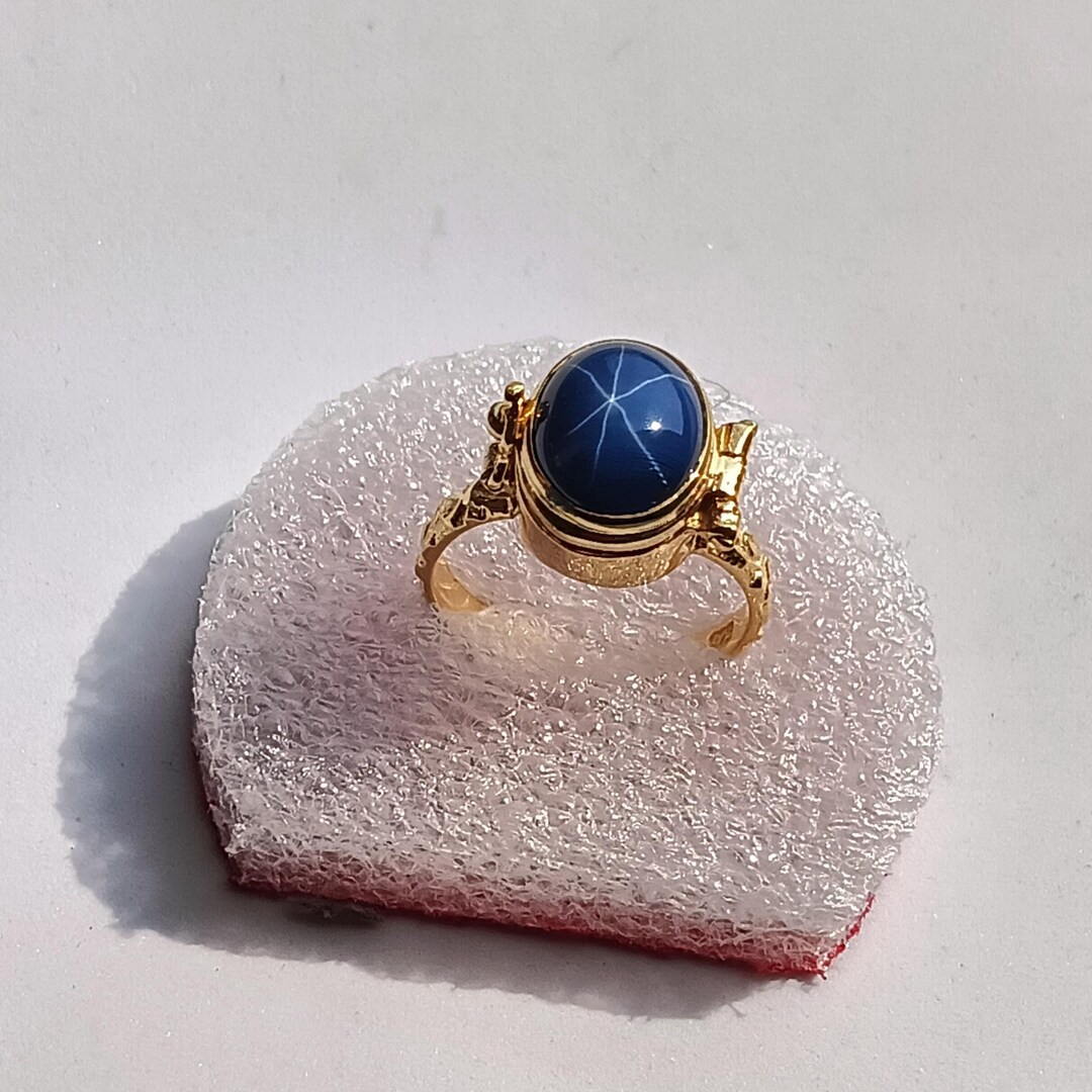Handmade Star Sapphire Sterling Silver Pill Ring, Gold Secret ...