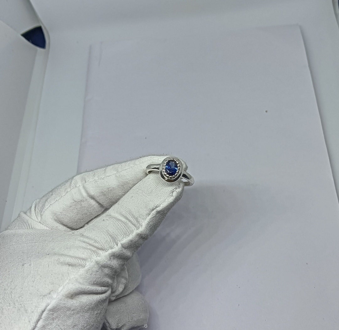 Natural Blue Cubic Zirconia Ring, CZ Silver Ring, Handmade Designer ...