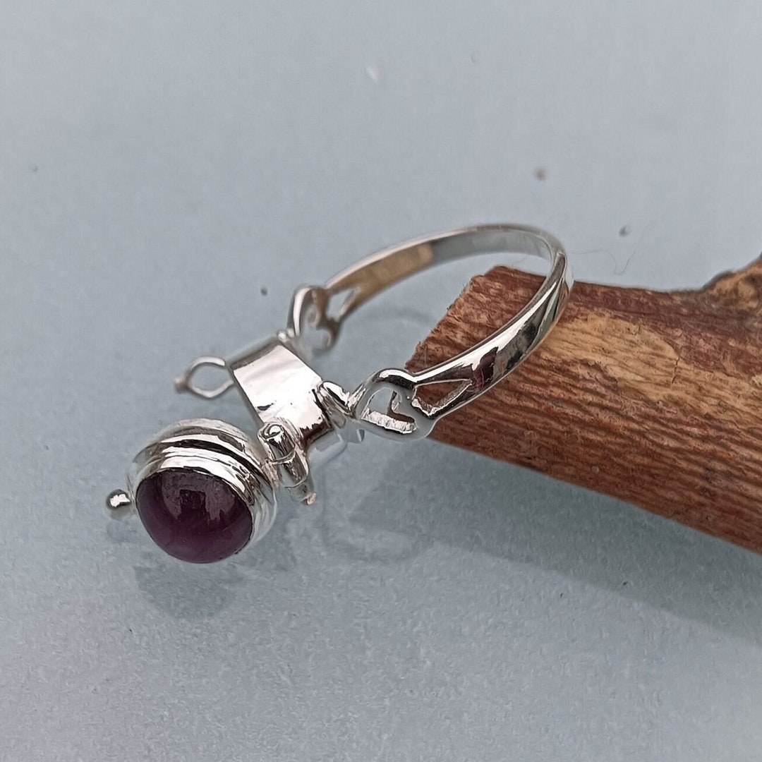 Natural Star Ruby Poison Ring,925 Sterling Silver, Handmade Silver Poison Box Ring, Secret ...