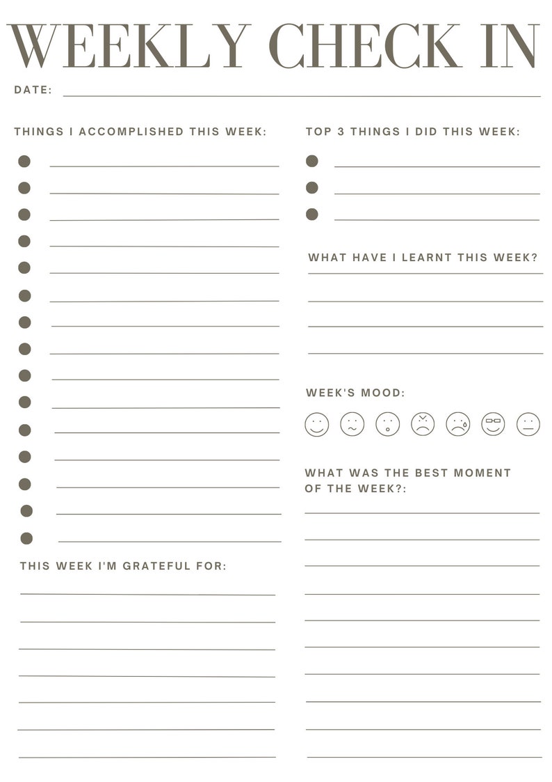 Printable Weekly Mood Check in Wellness Planner Tracker - Etsy