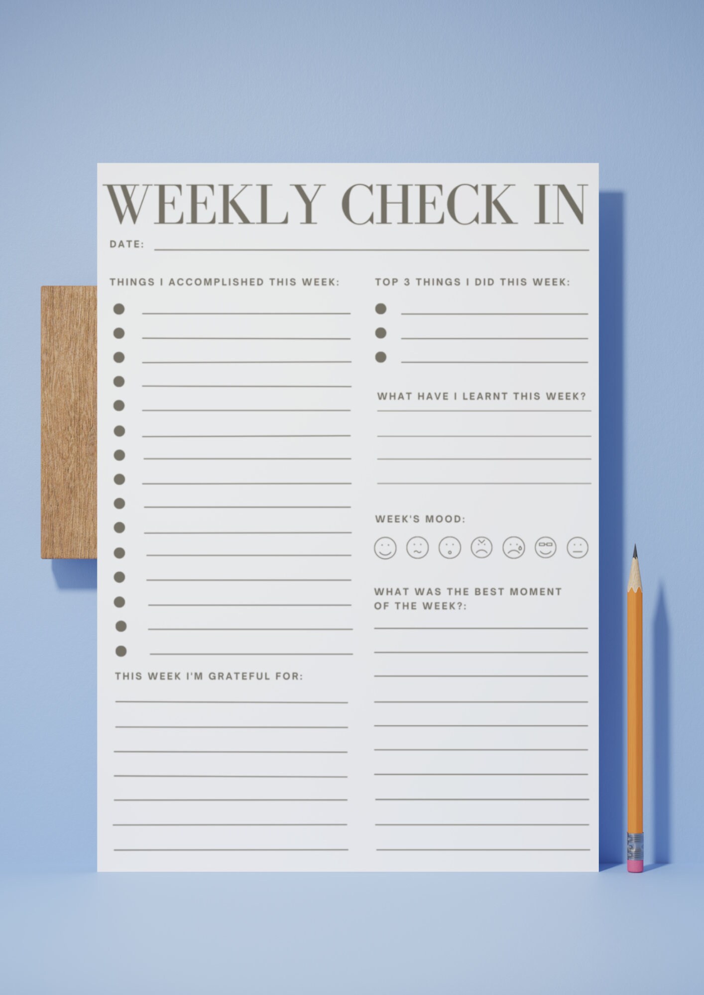 Printable Weekly Mood Check in Wellness Planner Tracker Goals Check in ...