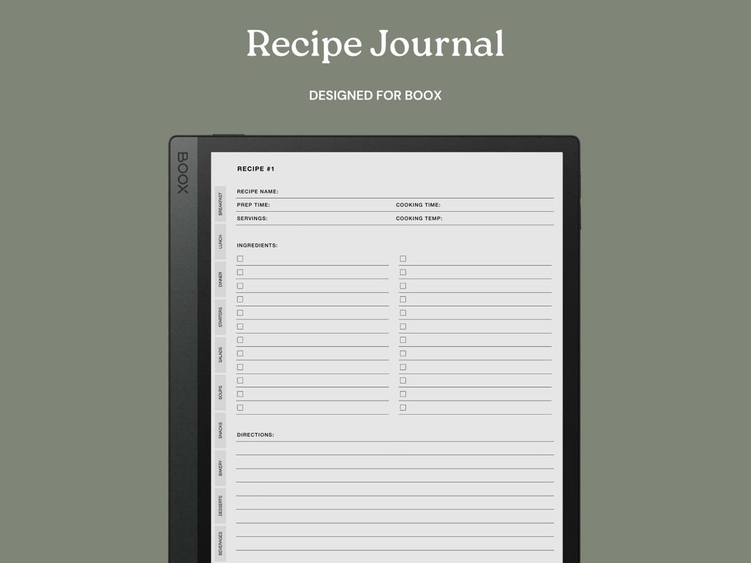 Recipe Book Template for BOOX Tab, Go & Note Series - Etsy