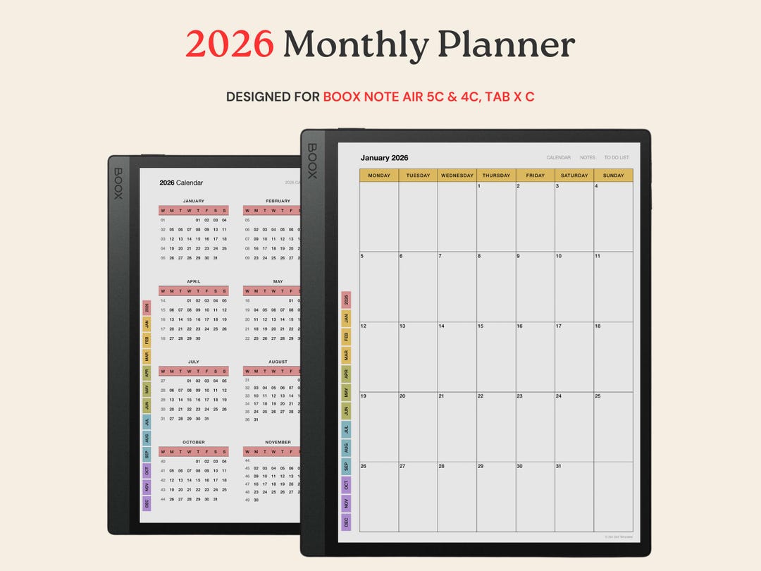 Calendario mensual 2026 para BOOX Note Air 5C, 4C y BOOX Tab X C - Etsy ...