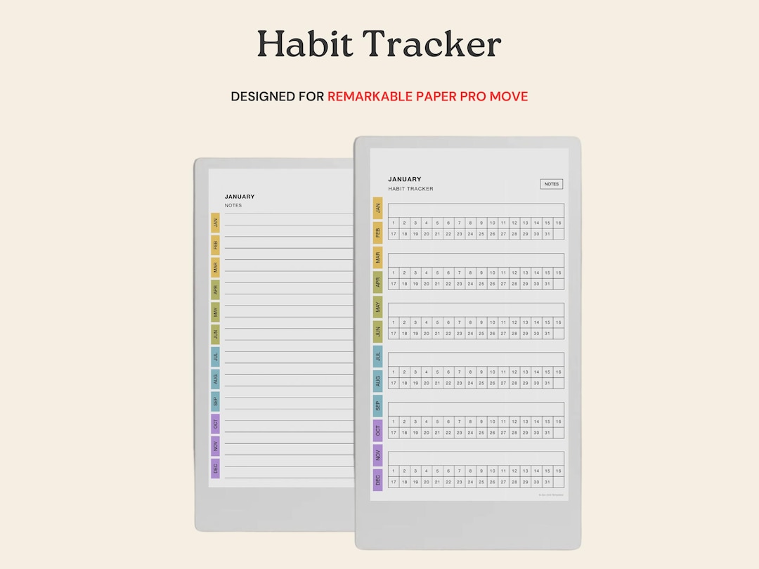Habit Tracker Template for Remarkable Paper Pro Move - Etsy