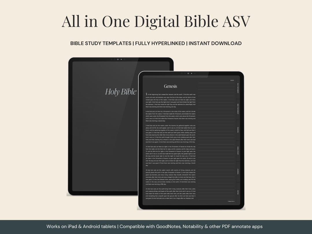 Dark Mode Digital Bible Journal ASV: Hyperlinked Study Templates (PDF ...