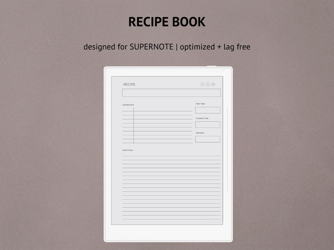 Recipe Journal for SUPERNOTE, Template for Supernote Nomad A6X, A5X - Etsy