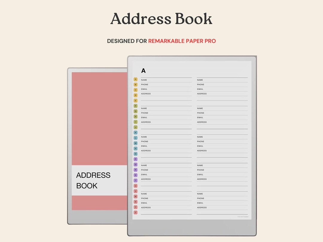 Address Book Template for Remarkable Paper Pro - Etsy