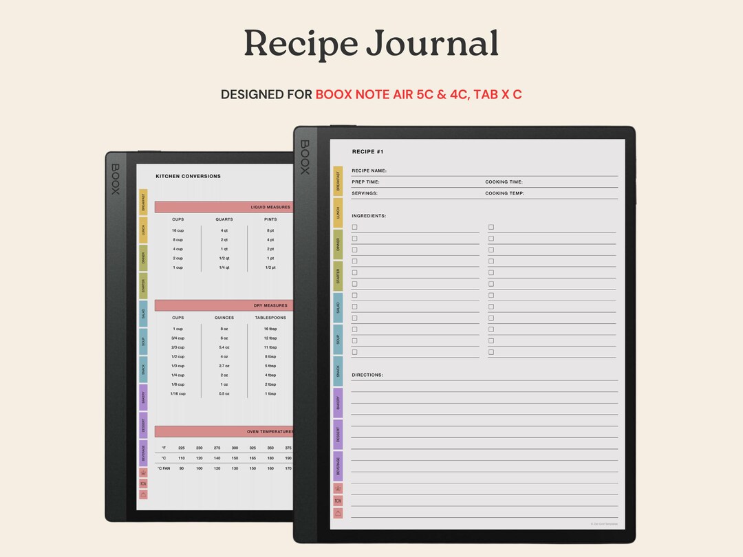 Recipe Journal for BOOX Note Air 5C, 4C & BOOX Tab X C - Etsy