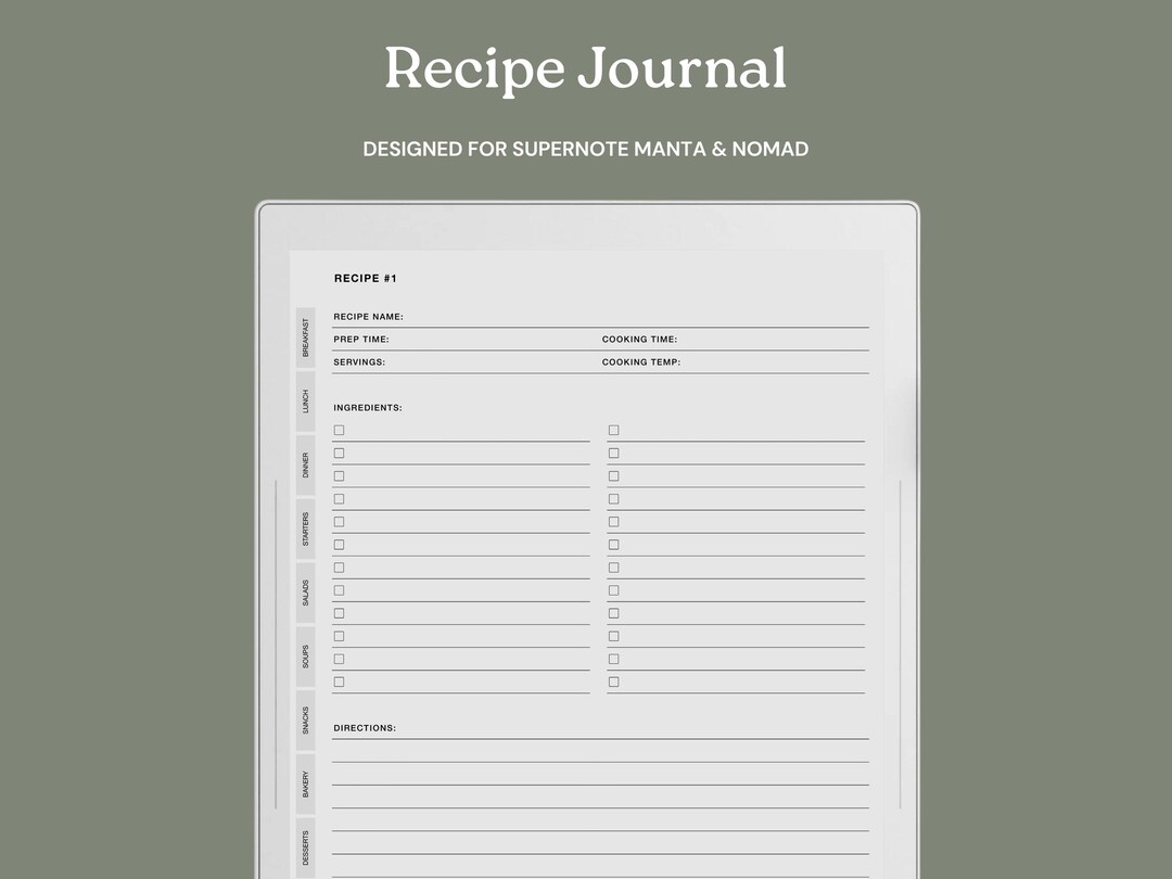 Recipe Book Template for Supernote Manta & Nomad - Etsy