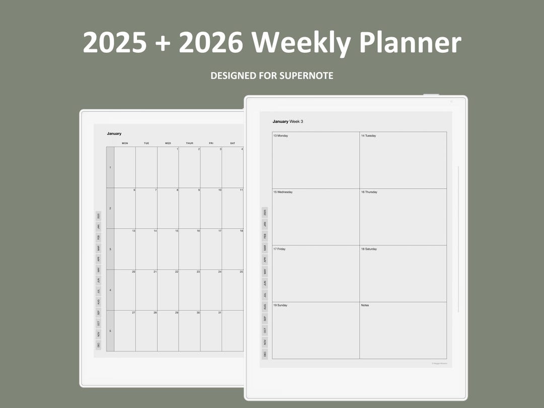 Weekly Planner for Supernote | 2025 + 2026 Planner Template for ...