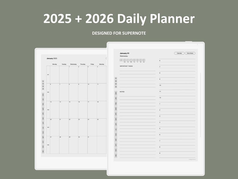 Daily Planner for Supernote | 2025 + 2026 Planner Template for ...