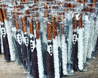 Wedding Pretzel Rods / Bride & Groom Wedding Favors / Chocolate Covered ...