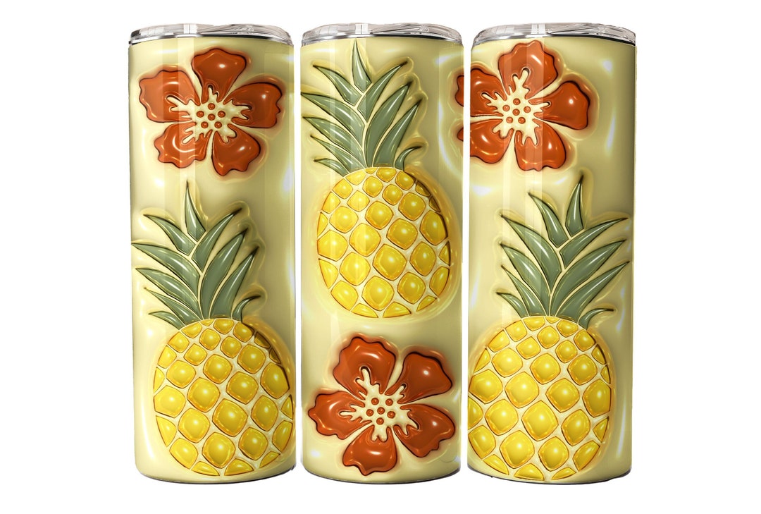 3D Inflated Pineapple Tumbler Wrap, 20 Oz Tumbler Sublimation Design ...