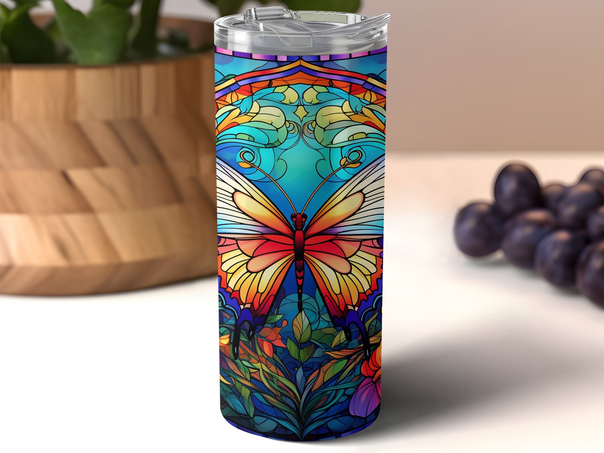 Stained Glass Butterfly Tumbler Wrap 20 Oz Tumbler - Etsy