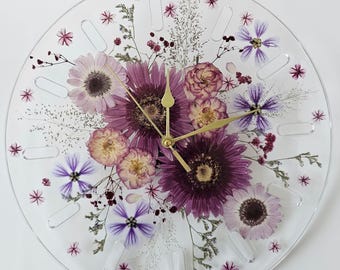 Flower Clock, Real Pressed Flower Art, Bohemian Art, Unique Wall Clock ...