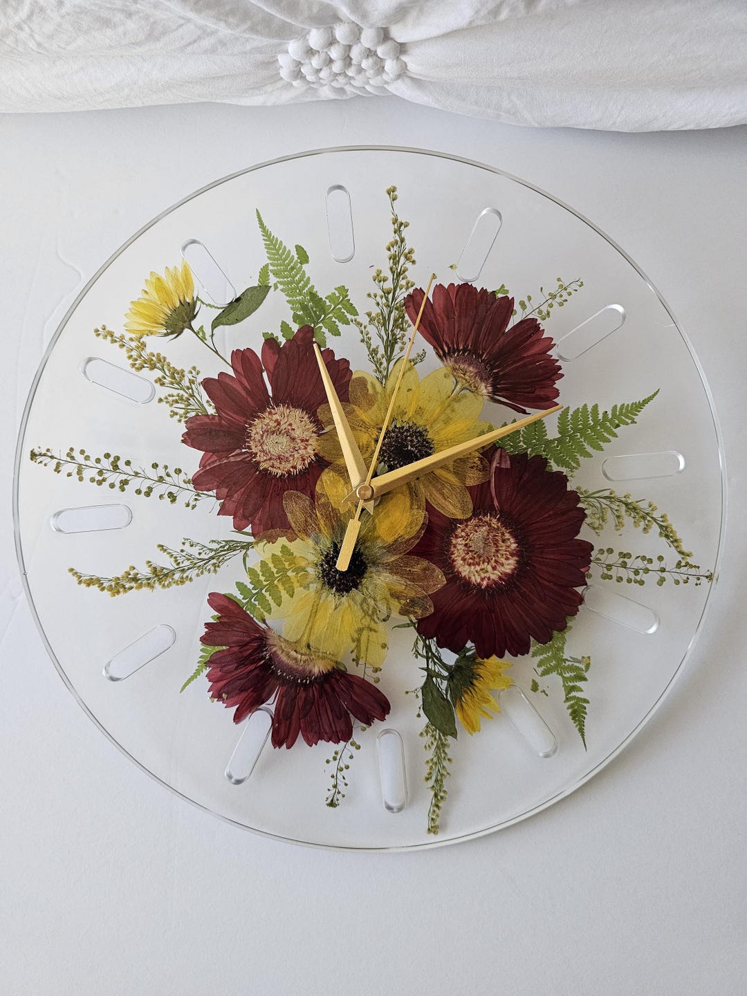 Flower Clock, Real Pressed Flower Art, Bohemian Art, Unique Wall Clock ...