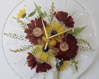 Flower Clock, Real Pressed Flower Art, Bohemian Art, Unique Wall Clock ...