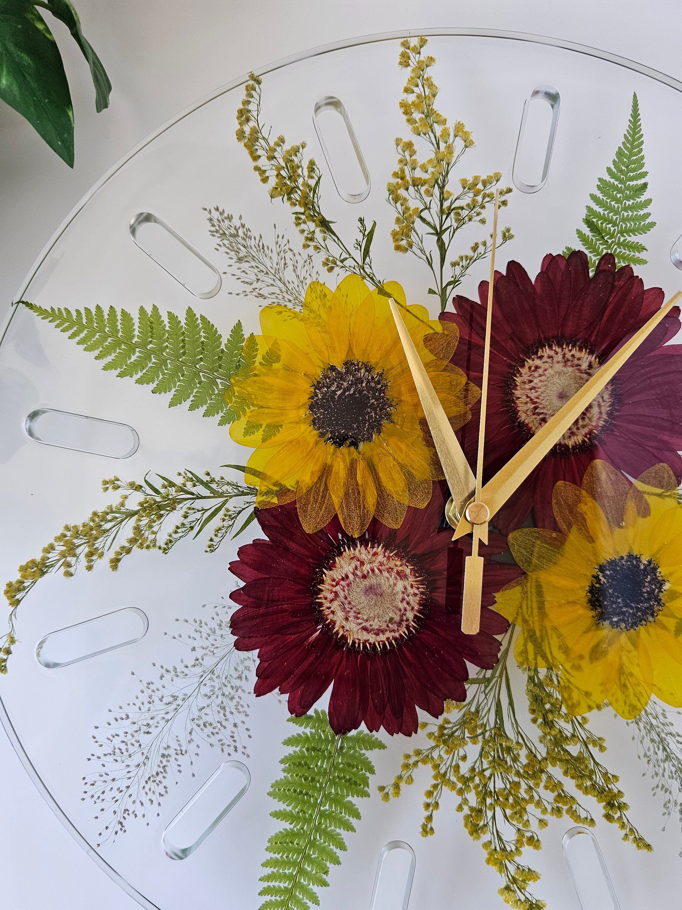 Flower Clock, Real Pressed Flower Art, Bohemian Art, Unique Wall Clock ...