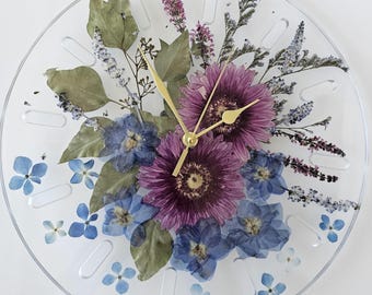 Flower Clock, Real Pressed Flower Art, Bohemian Art, Unique Wall Clock ...