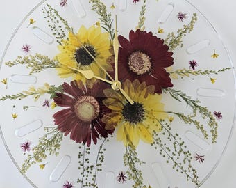 Flower Clock, Real Pressed Flower Art, Bohemian Art, Unique Wall Clock ...