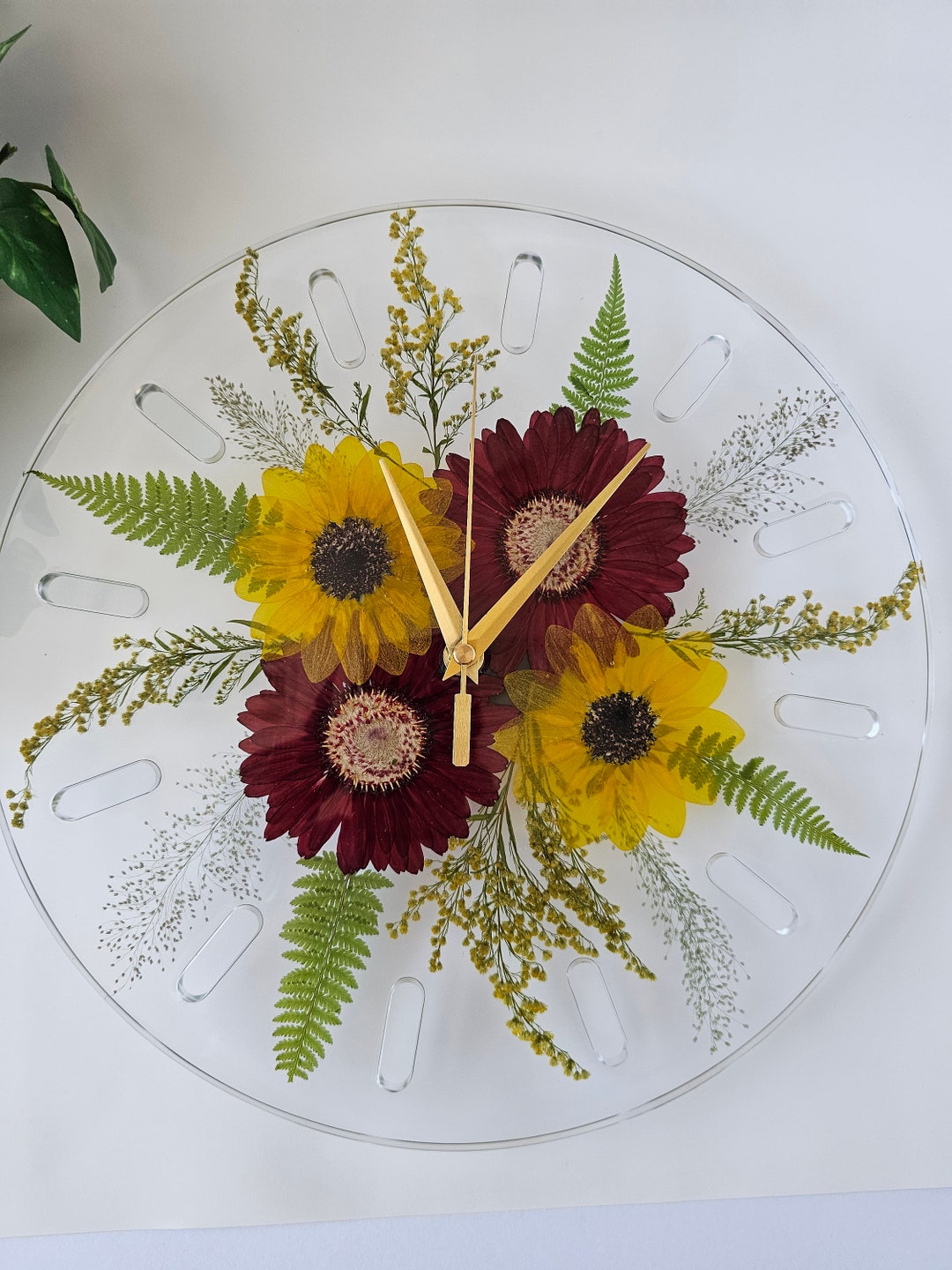 Flower Clock, Real Pressed Flower Art, Bohemian Art, Unique Wall Clock ...