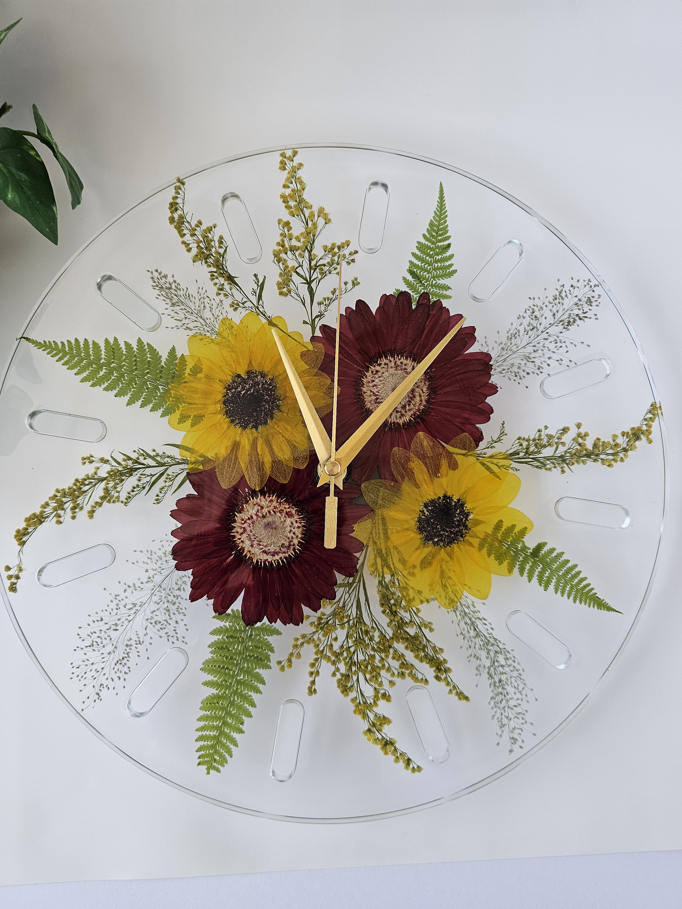 Flower Clock, Real Pressed Flower Art, Bohemian Art, Unique Wall Clock ...