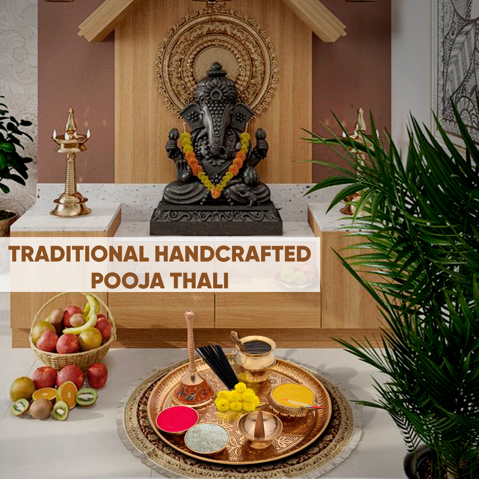 Puja Thali Set Brass Bhog Thali Poja Utensils Aarti Bartan Plate Set of ...