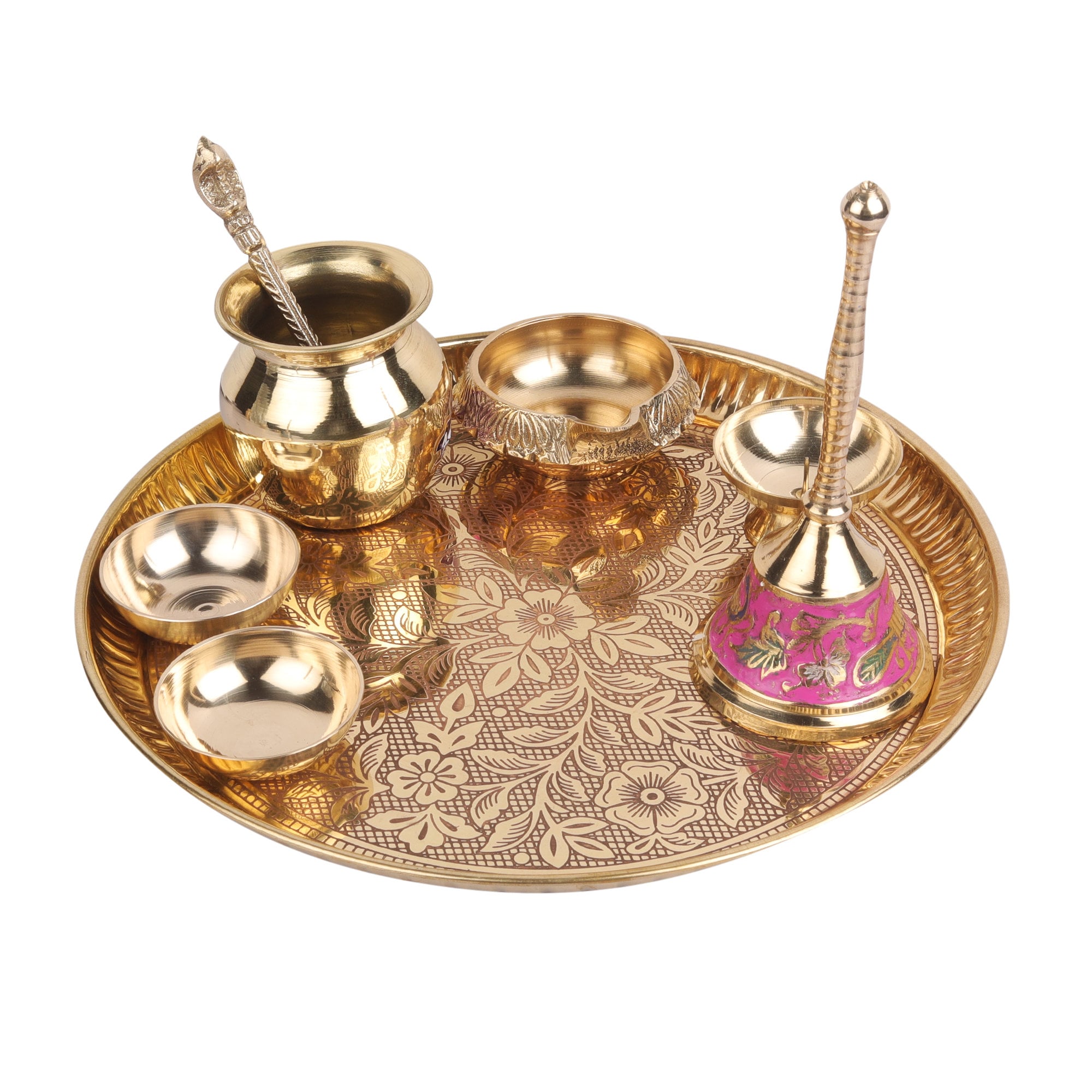 Puja Thali Set Brass Bhog Thali Poja Utensils Aarti Bartan Plate Set of ...