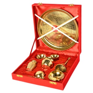 Handcrafted Brass Pooja Thali Set, Bhog Thali, Puja Utensils, Aarti ...