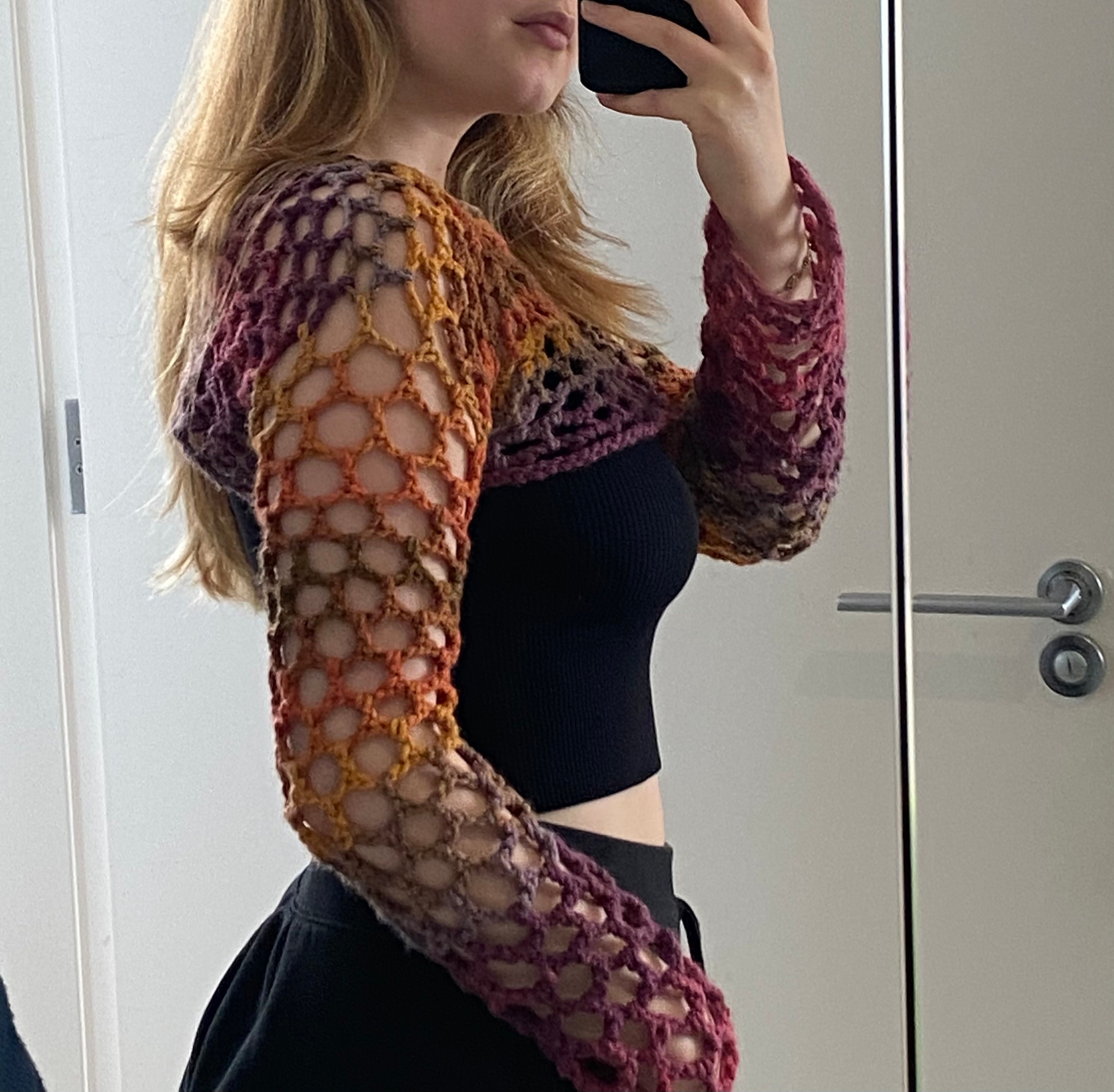 Cropped Crochet Mesh Shrug Pattern / Crochet Mesh Jumper / Fishnet ...