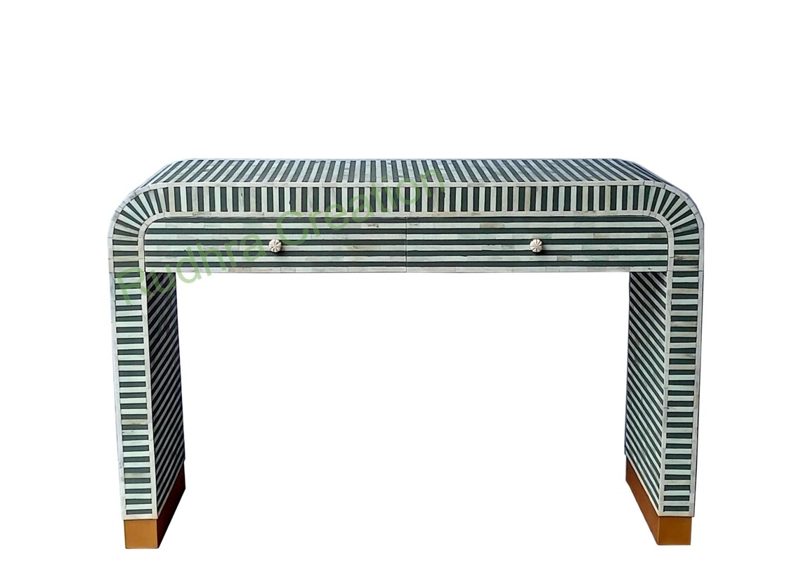 Bone Inlay Desk | Green Waterfall Design | Curvy Study Table | Storage ...