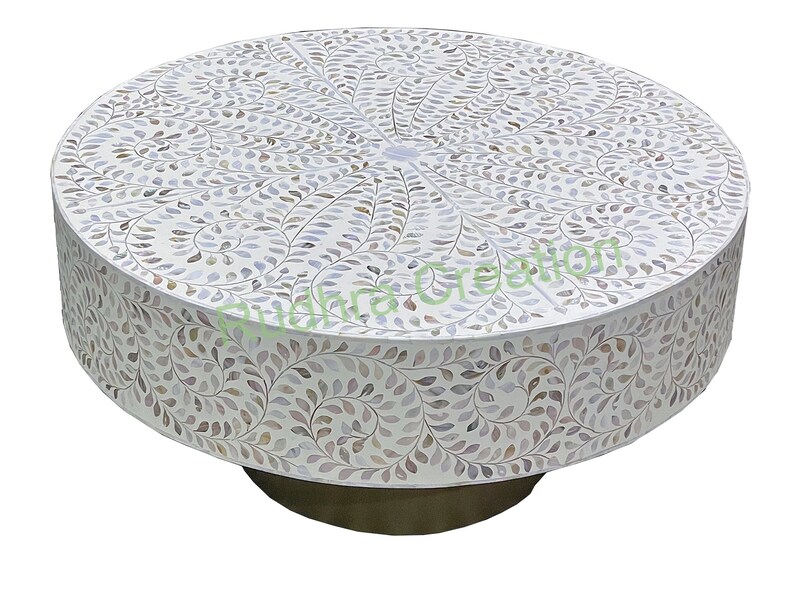 Handmade Bone Inlay Round Coffee Table in Scroll Vine Design - Etsy