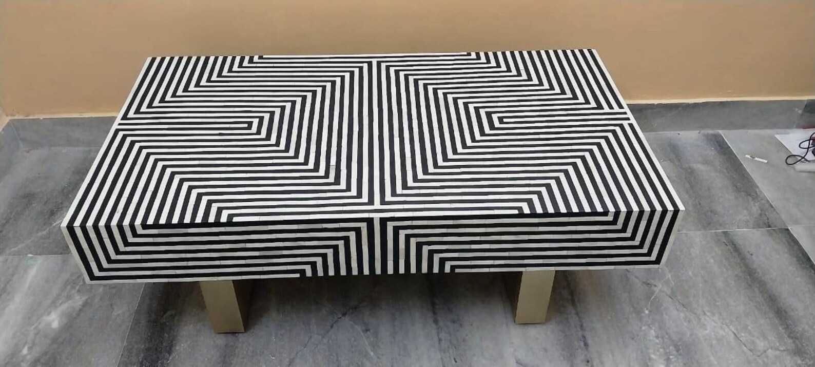 Handcrafted Bone Inlay Stripe Design Coffee Table in Black Free ...
