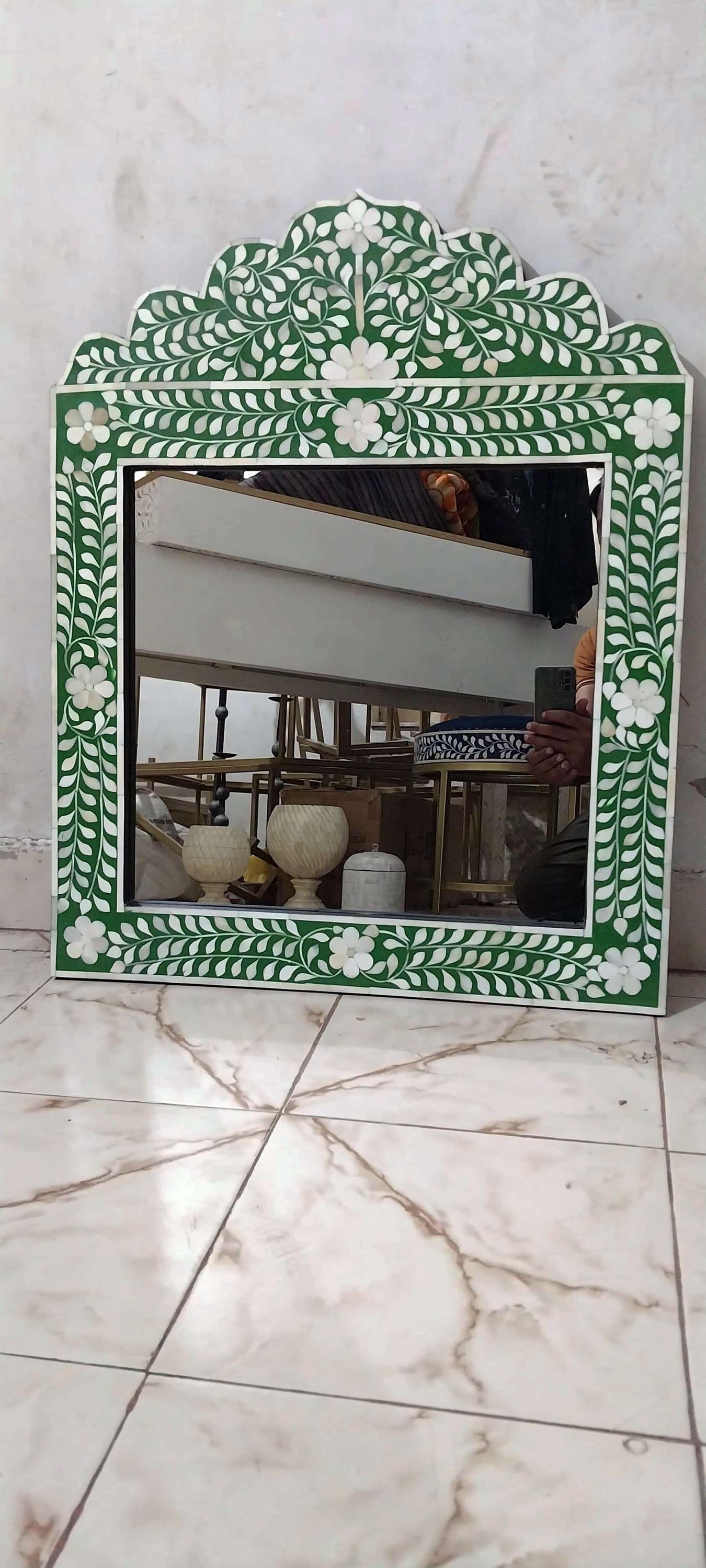 Bone Inlay Mirror-frame | Floral Wall Decor Mirror With Frame ...