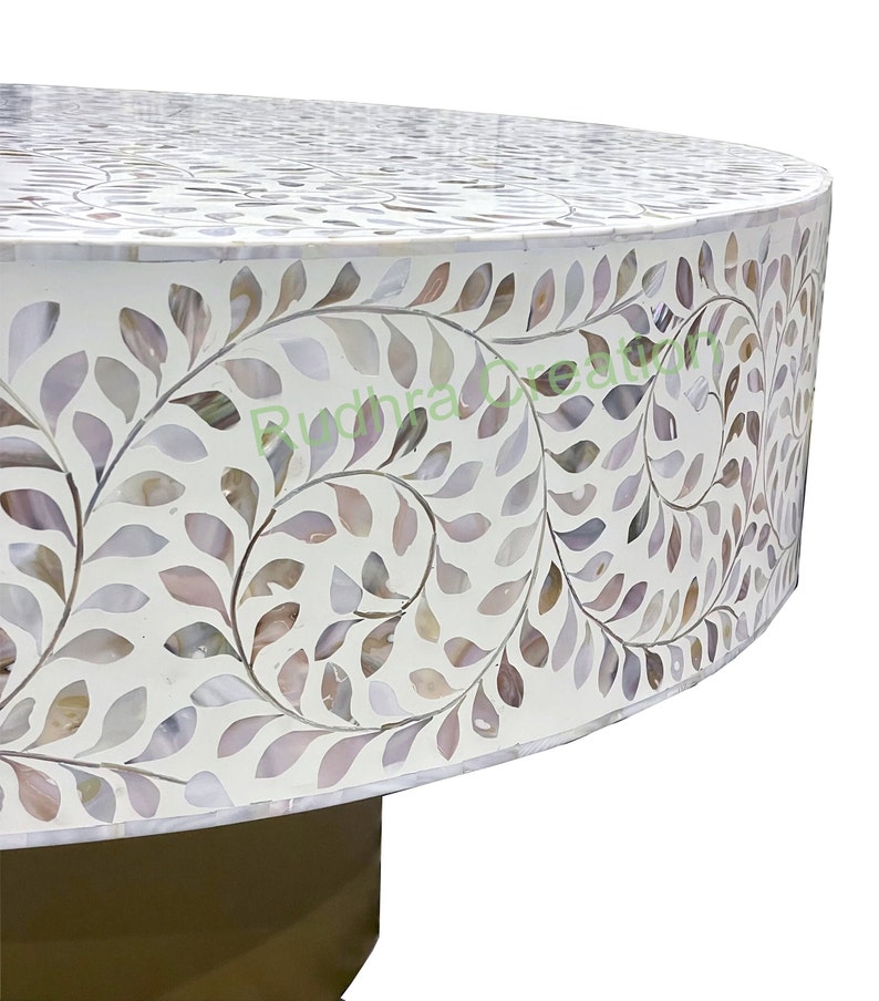 Handmade Bone Inlay Round Coffee Table in Scroll Vine Design ...