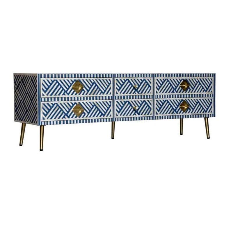 Bone Inlay Media Console | Optical Pattern TV Cabinet | Handmade Media ...