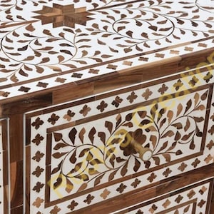 Bone Inlay Geometric Pattern Media Console in Black and White, Media ...