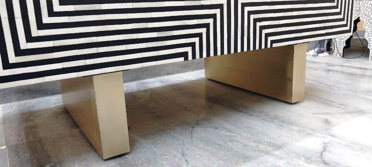 Handcrafted Bone Inlay Stripe Design Coffee Table in Black Free ...