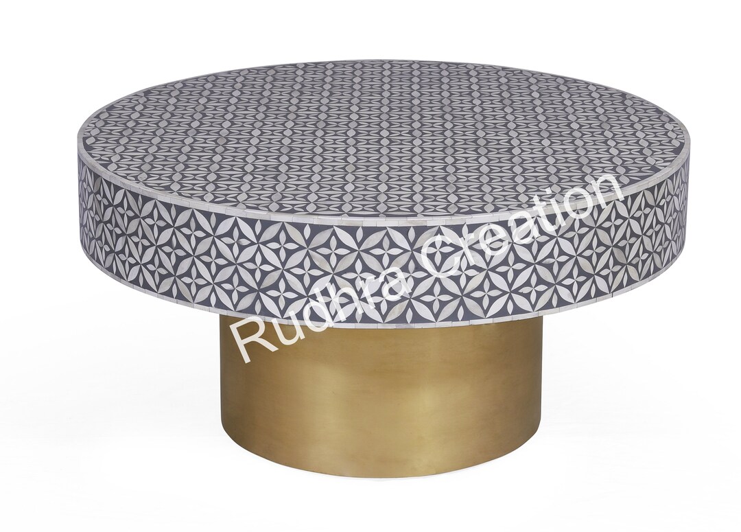 Bone Inlay Coffee Table, Round Center Table, Inlay Tea Table, Home ...